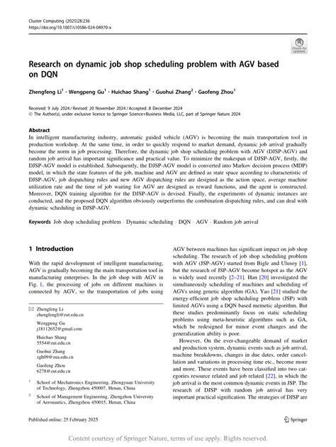 Research On Dynamic Job Shop Scheduling Problem With Agv Based On Dqn