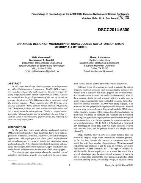 Pdf Enhanced Design Of Microgripper Using Double Actuators Of Shape Memory Alloy Wires