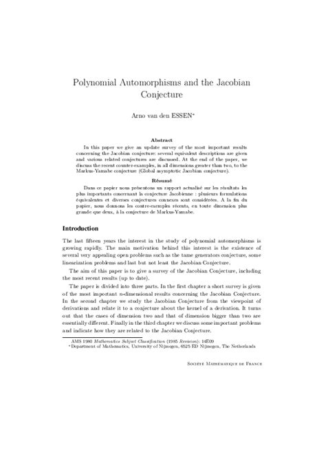 Pdf Polynomial Automorphisms And The Jacobian Conjecture