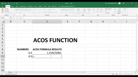 Acos Function In Microsoft Excel Youtube