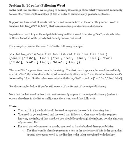 Solved Problem B 10 Points Following Word In The Next Few