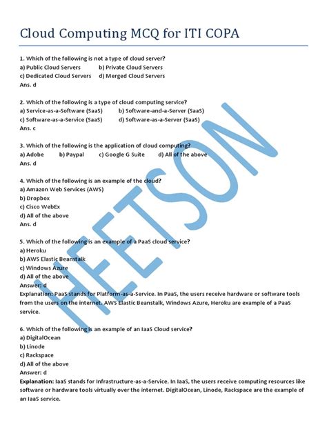 Copa Cloud Computing Mcq Download Free Pdf Cloud Computing Software As A Service