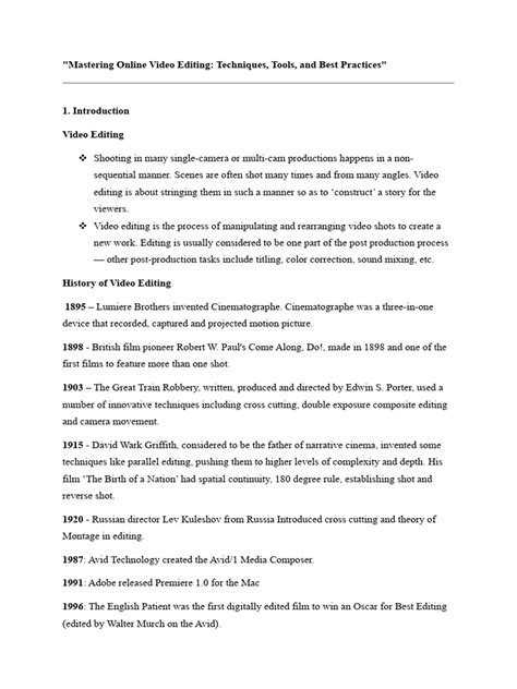 Mastering Online Video Editing Pdf Editing Cinematography