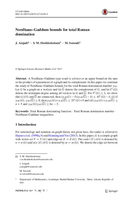 Pdf Nordhausgaddum Bounds For Total Roman Domination