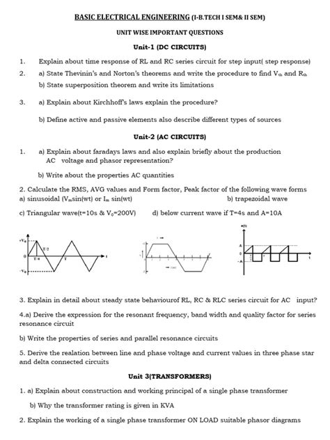 Bee Unit Wise Imp Questions Long Answers Pdf Electric Motor Transformer