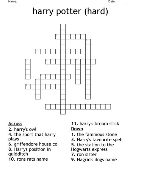 Printable Harry Potter Crossword Puzzles Printablelib