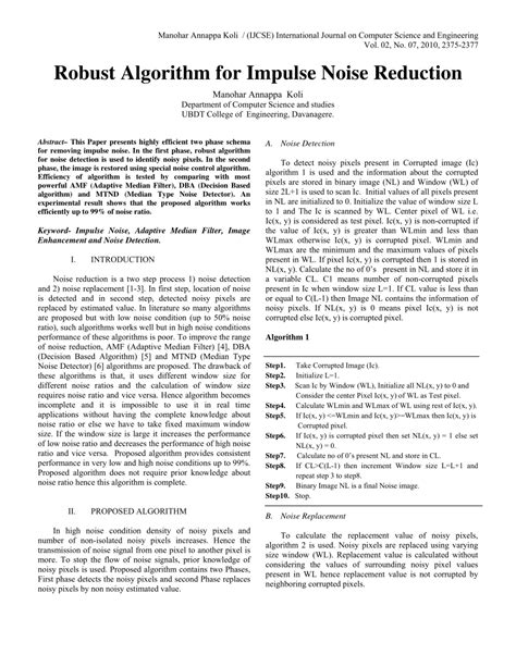 Pdf Robust Algorithm For Impulse Noise Reduction