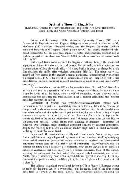 Optimality Theory In Linguistics By Kie Zuraw Pdf