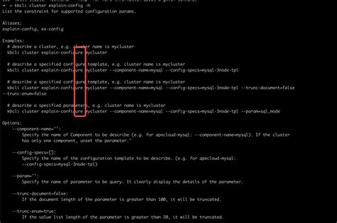 Bug The Example Commands Is Inconsistent With `describe Config` · Issue 2454 · Apecloud