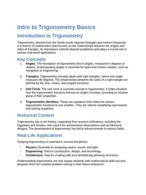 Intro To Trigonometry Basics Pdf Trigonometry Trigonometric Functions
