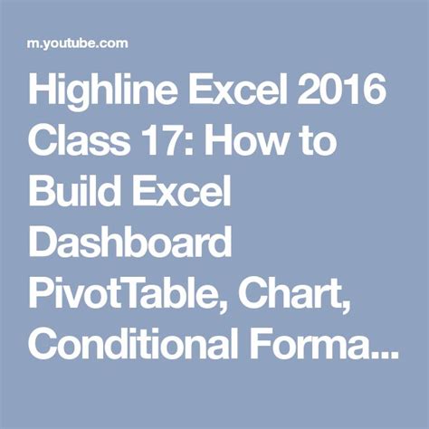 Highline Excel 2016 Class 17 How To Build Excel Dashboard Pivottable