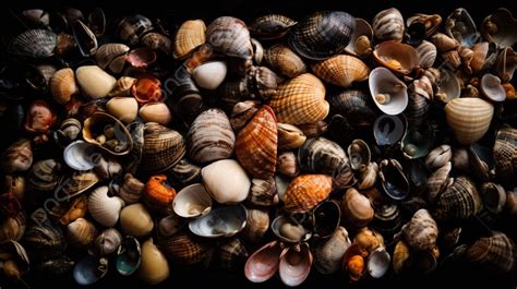 해양 조개 뭉치가 검정색 배경에 배열되어 있습니다 모듬 조개 고화질 사진 사진 척골가 있는 배경 일러스트 및 사진 무료 다운로드 Pngtree