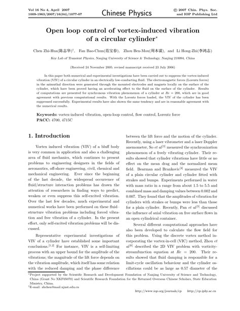 Pdf Open Loop Control Of Vortex Induced Vibration Of A Circular Cylinder