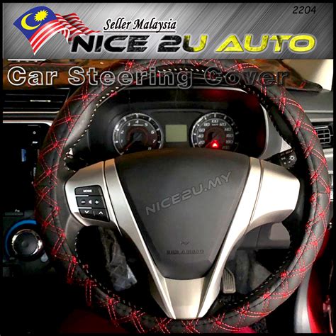 Dad Red Line Pu Leather Steering Wheel Cover Wrap Black Red Line Myvi
