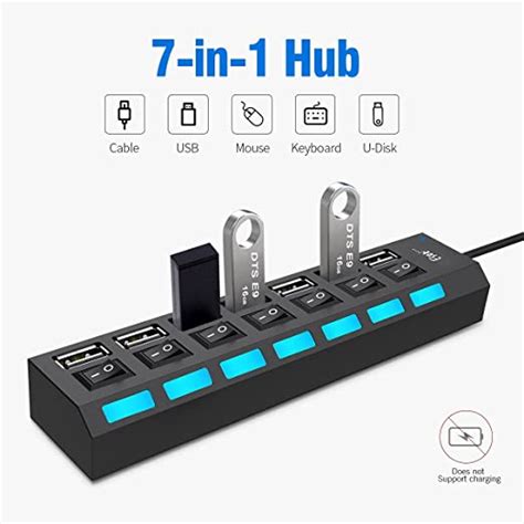 Usb 7 Port Hub With On Off Switchusb Plug In 7 Port Hub Converter With Blue 7 Port Switch
