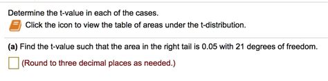 SOLVED Determine The T Value In Each Of The Cases Click The Icon To View The Table Of Areas