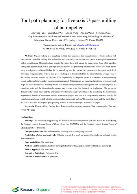 Pdf Tool Path Planning For Five Axis U Pass Milling Of An Impeller