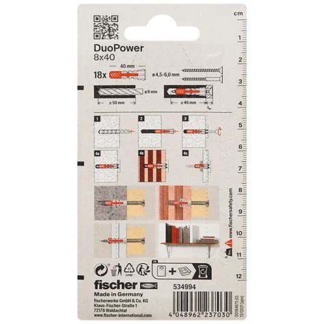 Fischer Duopower Grey And Red Nylon Wall Plug Dia8mm L40mm Pack Of 18
