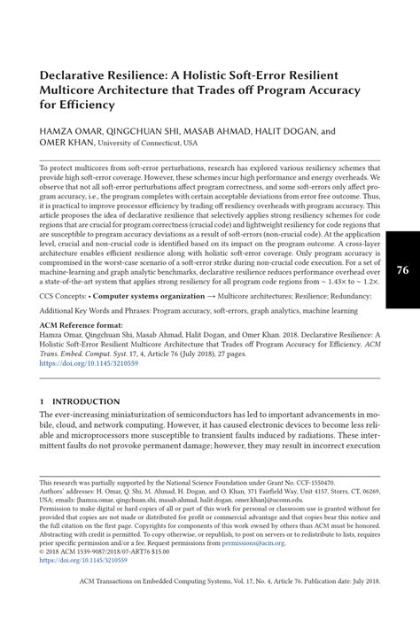Pdf Declarative Resilience A Holistic Soft Error Resilient Multicore
