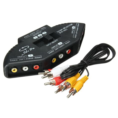 3 Way Audio Video AV RCA Switch Box Composite Selector Splitter With FT Cables For All Standard