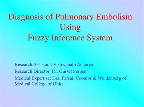 Ppt Diagnosis Of Pulmonary Embolism Using Fuzzy Inference System