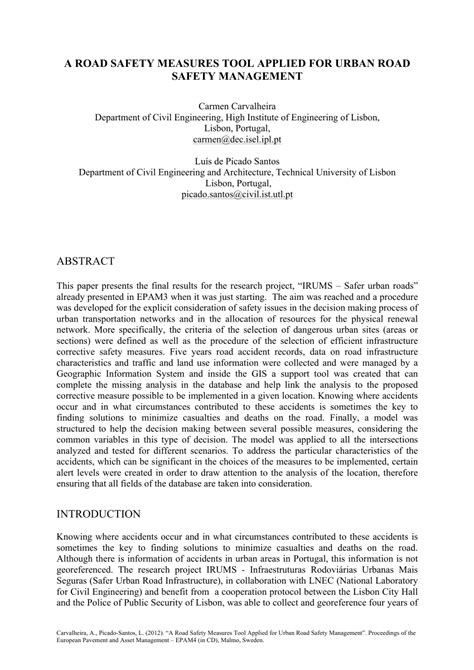 Pdf A Road Safety Measures Tool Applied For Urban Road Safety Management