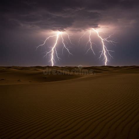 Intense Lightning Illuminates A Dark Cloudy Sky Over Undulating Desert