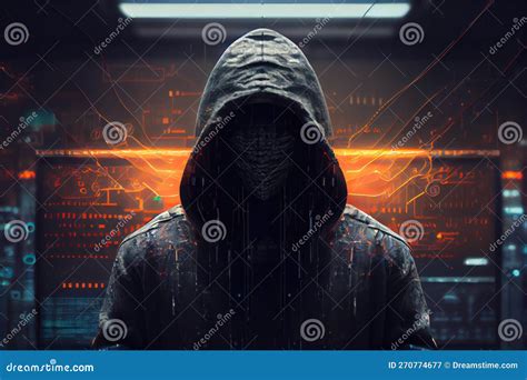 Hacker Working On Computer Back View Of Unrecognizable Man Sitting In Front Of Monitor Screen