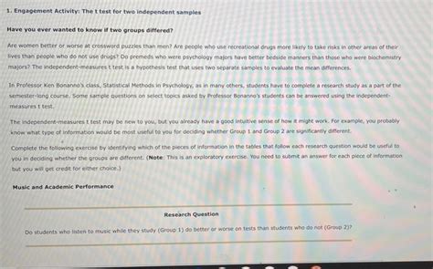 Solved 1 Engagement Activity The T Test For Two