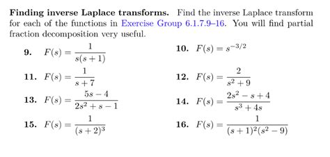 solved finding inverse laplace transforms find the inverse