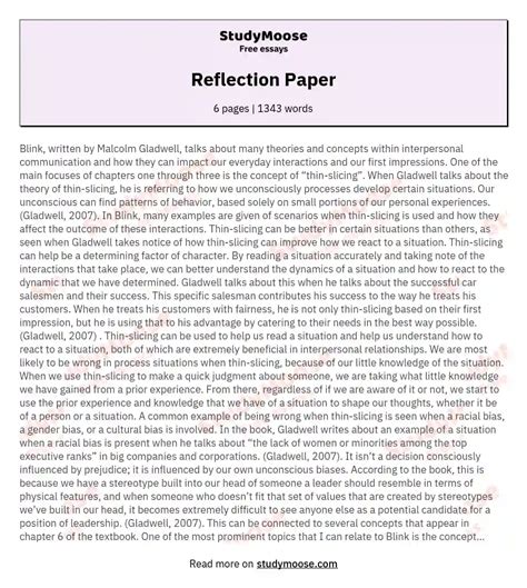 Reflection Paper Free Essay Example