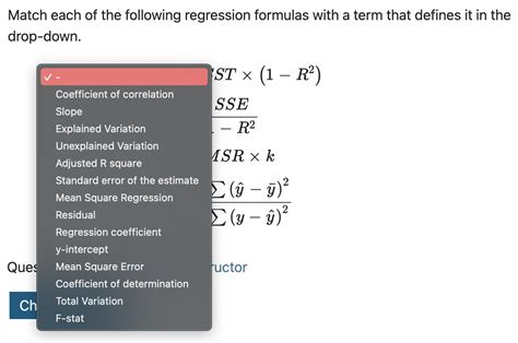 Solved Match Each Of The Following Regression Formulas With