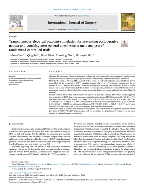 Pdf Transcutaneous Electrical Acupoint Stimulation For Preventing Postoperative Nausea And
