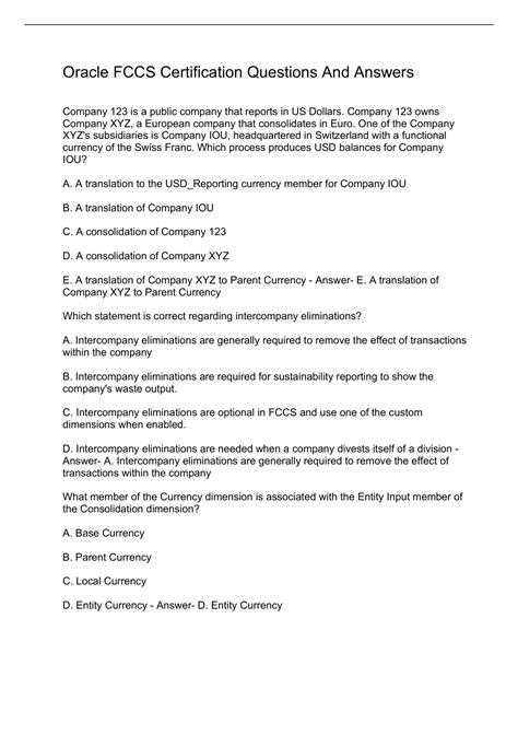 Oracle FCCS Certification Questions And Answers Oracle FCCS Stuvia US