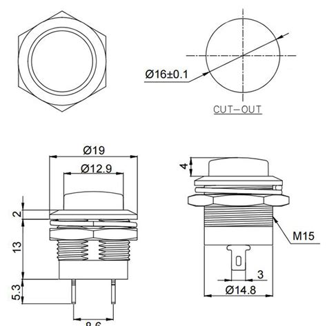 Pb02 Series Spst 2 Pin Push Button Switch
