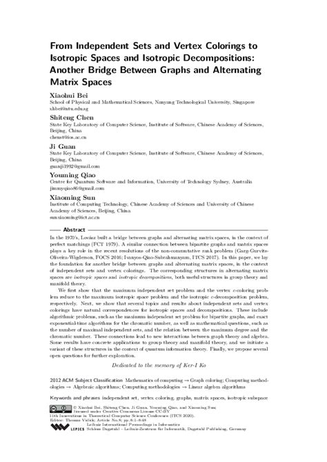Pdf From Independent Sets And Vertex Colorings To Isotropic Spaces And Isotropic