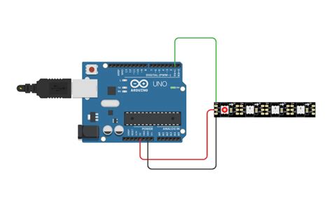 circuit design practica de tira de neo pixel de 4 leds tinkercad