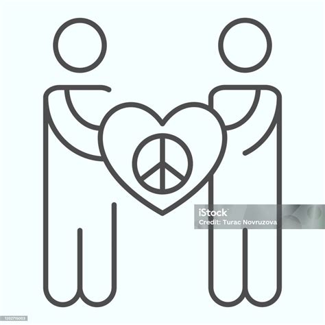 사랑과 평화 심볼 얇은 선 아이콘을 들고 있는 사람들 반전 과 사랑 기호 벡터 그림 흰색에 격리 웹 및 응용 프로그램을 위해