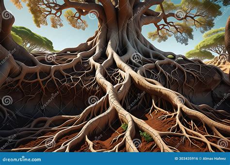 Intertwined Tree Roots Inseparable Objects Forever Together Metaphor Cartoon Vector
