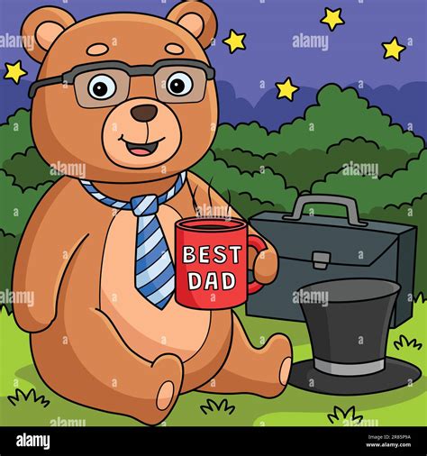 Fathers Day Teddy Bear Best Dad Colored Cartoon Stock Vector Image