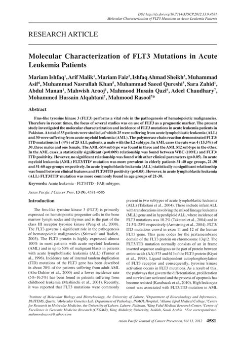 PDF Molecular Characterization Of FLT Mutations In Acute Leukemia Patients