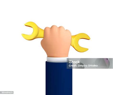 3d 만화 손 잡기 렌치 도구는 흰색 배경에 고립되어 있습니다 벡터 3d 일러스트 레이 션 3차원 형태에 대한 스톡 벡터 아트 및 기타 이미지 Istock