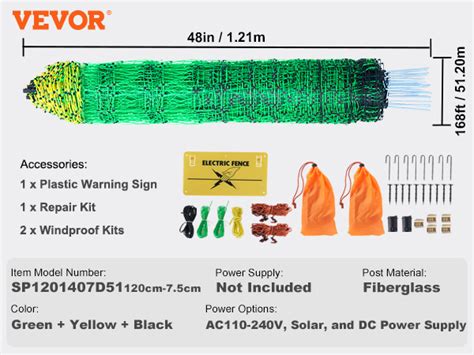 Vevor Electric Fence Netting 48 H X 168 L Pe Net Fencing Kit With