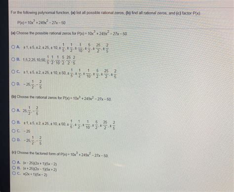 Solved For The Following Polynomial Function A List All Chegg
