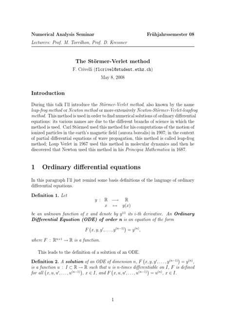 Crivelli The Stormer Verlet Method Pdf Ordinary Differential