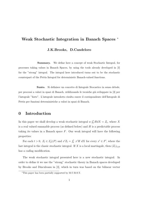 Pdf Weak Stochastic Integration In Banach Spaces