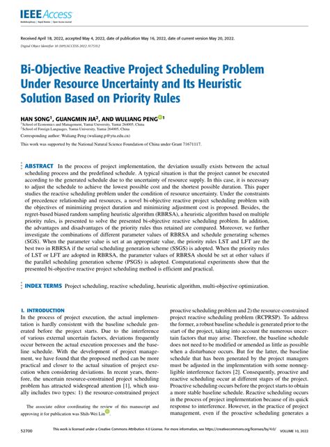 Pdf Bi Objective Reactive Project Scheduling Problem Under Resource