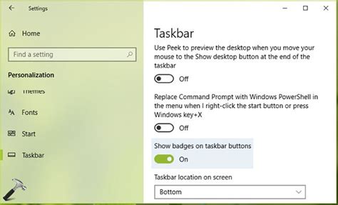 How To Enable Disable The Show Badges On Taskbar Buttons Option In