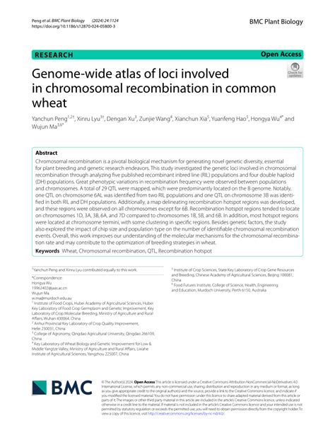 Pdf Genome Wide Atlas Of Loci Involved In Chromosomal Recombination In Common Wheat