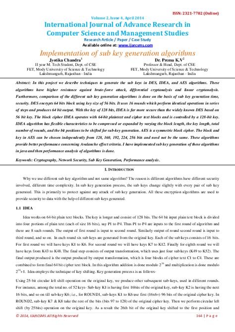 Pdf Implementation Of Sub Key Generation Algorithms